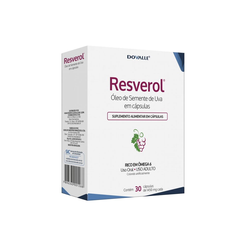 Resverol 1000mg 30 Capsulas Gel (Óleo de Semente de Uva) Dovalle