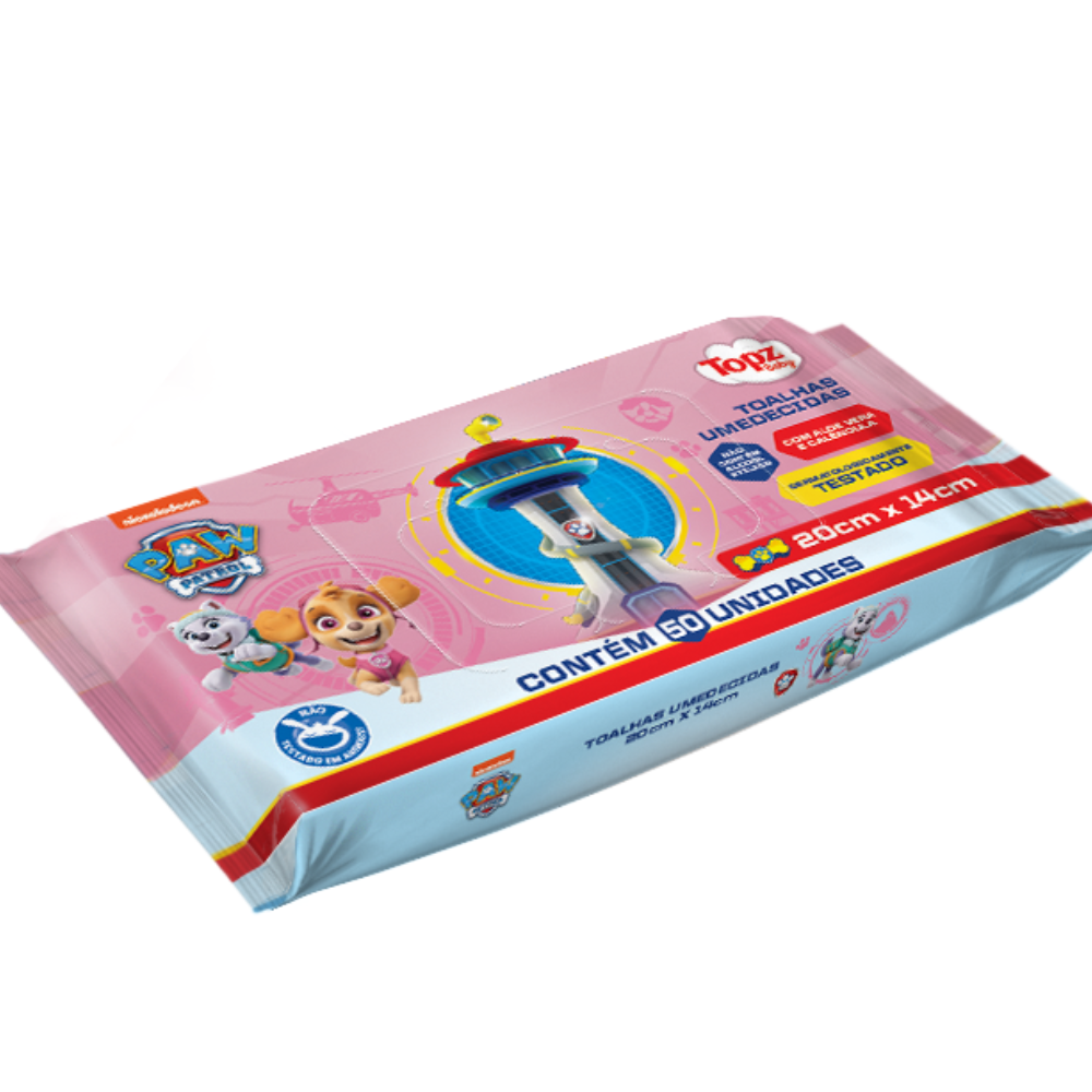 TOALHA UMEDECIDA 50 UNIDADES PATRULHA CANINA SKYE TOPZ BABY